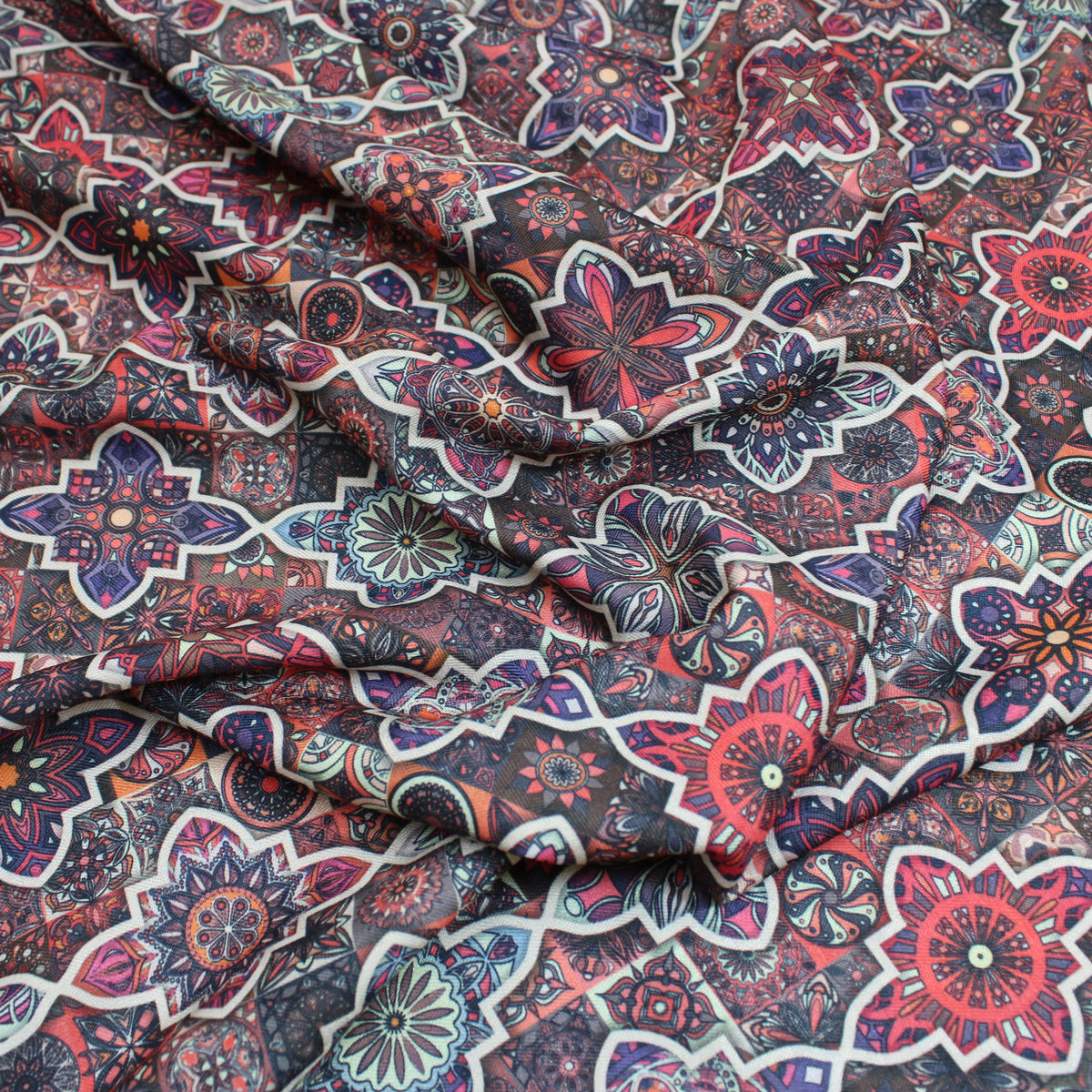 3 Metres Printed Cashmere Effect Fabric, 'Orange Icons'- 45" Wide – Cut Price Fabrics