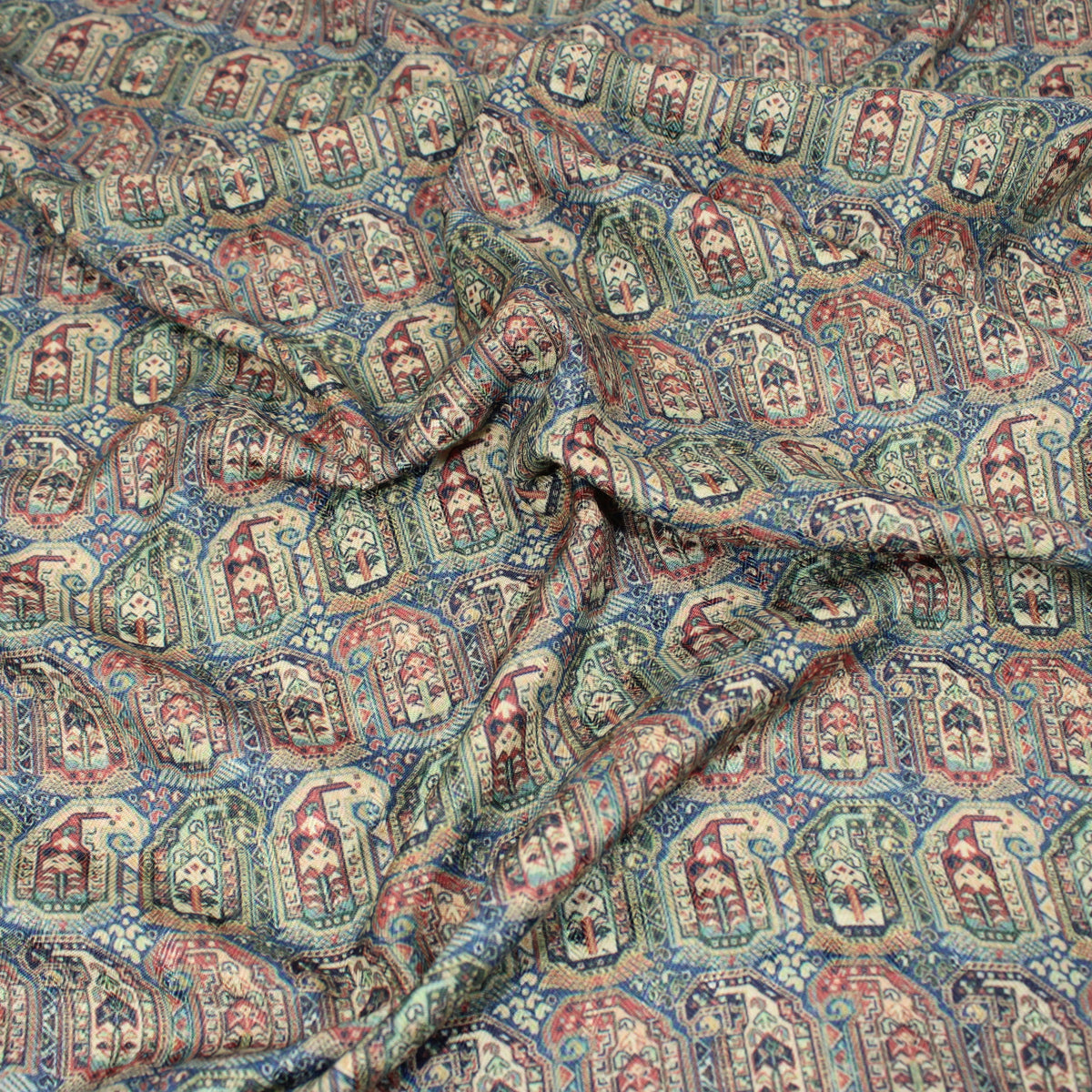 3 Metres Printed Cashmere Effect Crepe, 'Green Ancient'- 45" Wide – Cut Price Fabrics