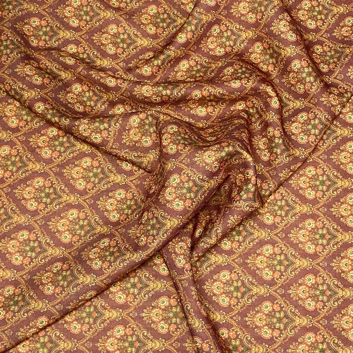 3 Metres Printed Cashmere Effect Crepe Fabric- 45" Wide (Brown) – Cut Price Fabrics