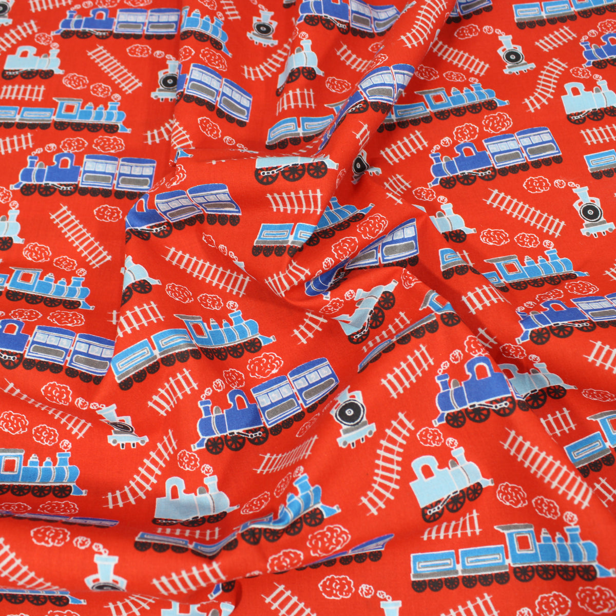 3 Metre, Printed Poly Cotton,- 45" Wide- Train – Cut Price Fabrics